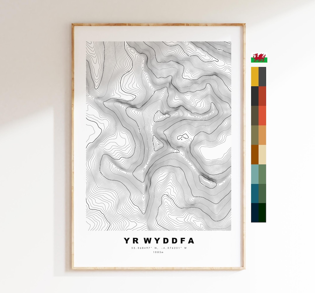 Yr Wyddfa Print - Contour Map - Snowdon Poster - Wales - Topographic ...