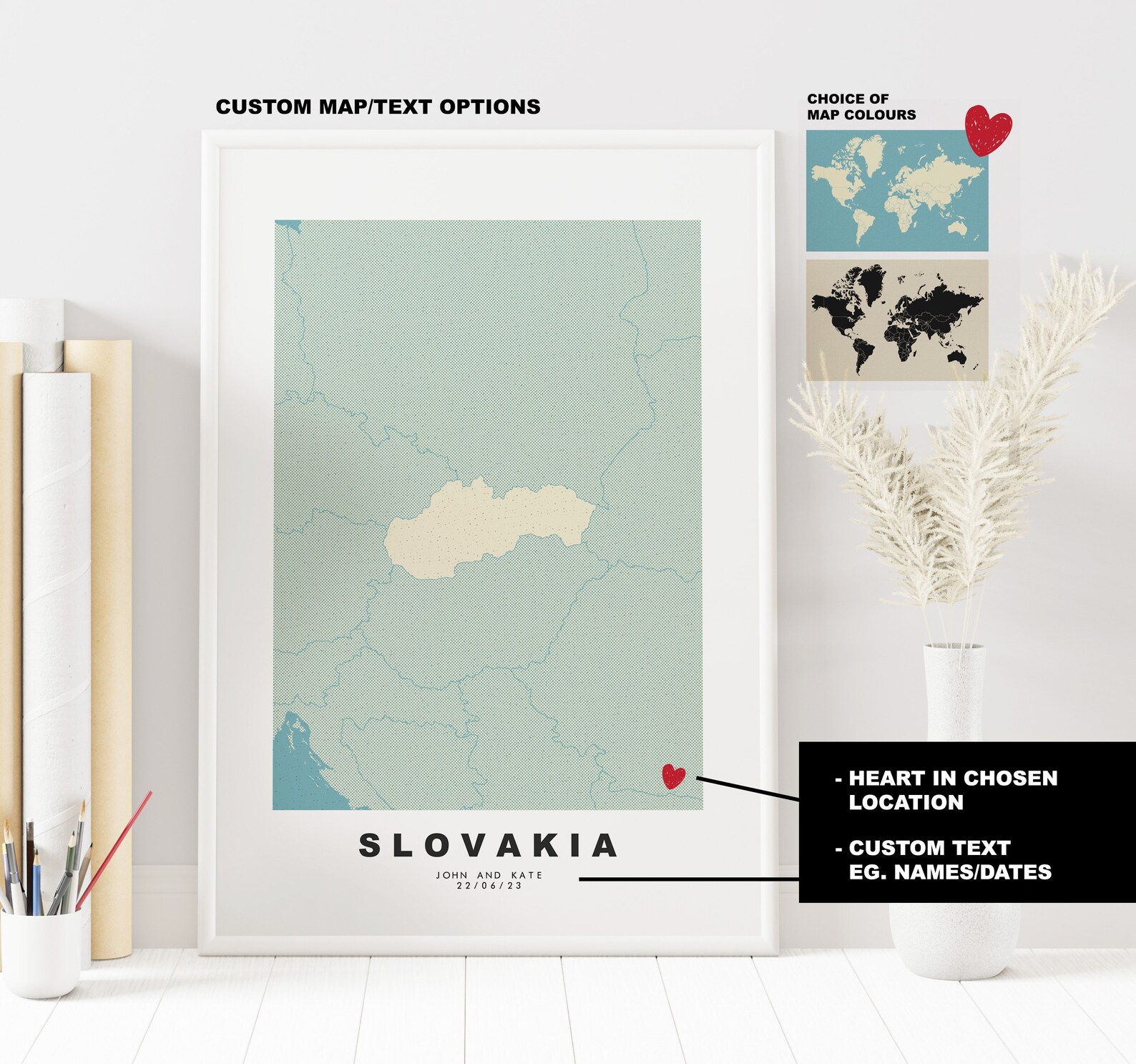 Slovakia Print - Custom Map Print - Personalised Text Gift Options ...