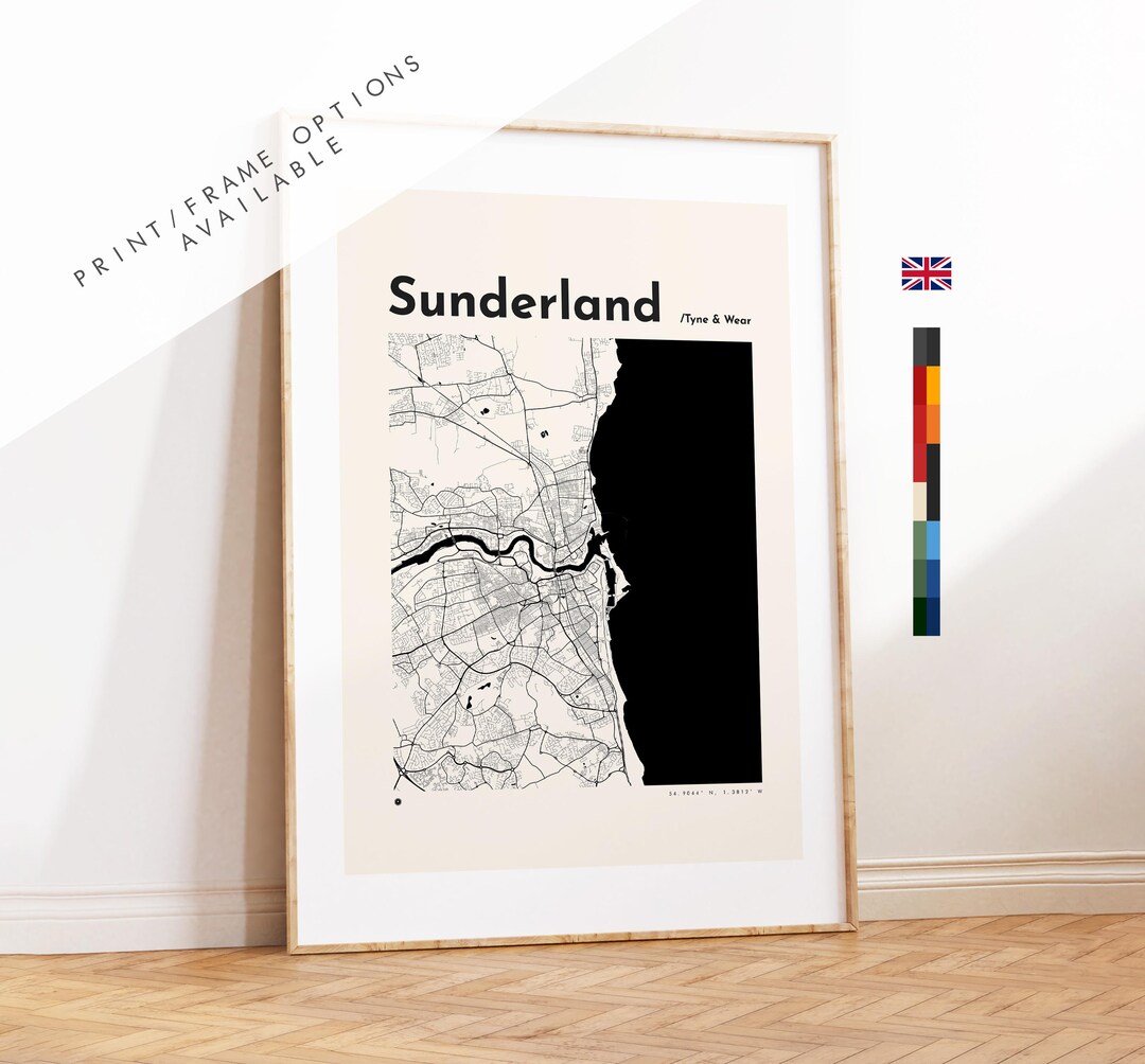Sunderland Map Print - Custom Options/colours Available - Prints or ...