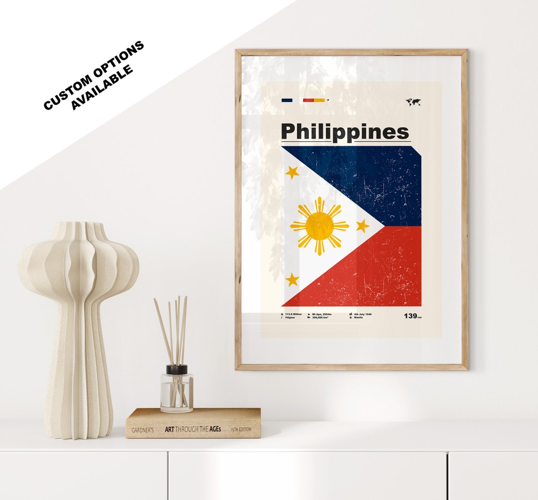 Philippines Flag Print - Flag Poster - Mid Century Modern - Custom ...