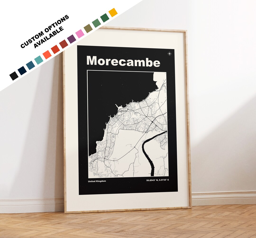 Morecambe Map Print Custom Options/colours Available Prints or Framed ...