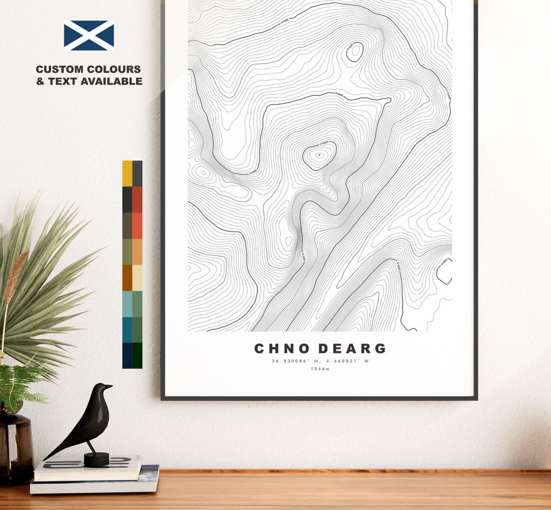 Chno Dearg Print Contour Map Chno Dearg Poster Scotland Topographic Map ...