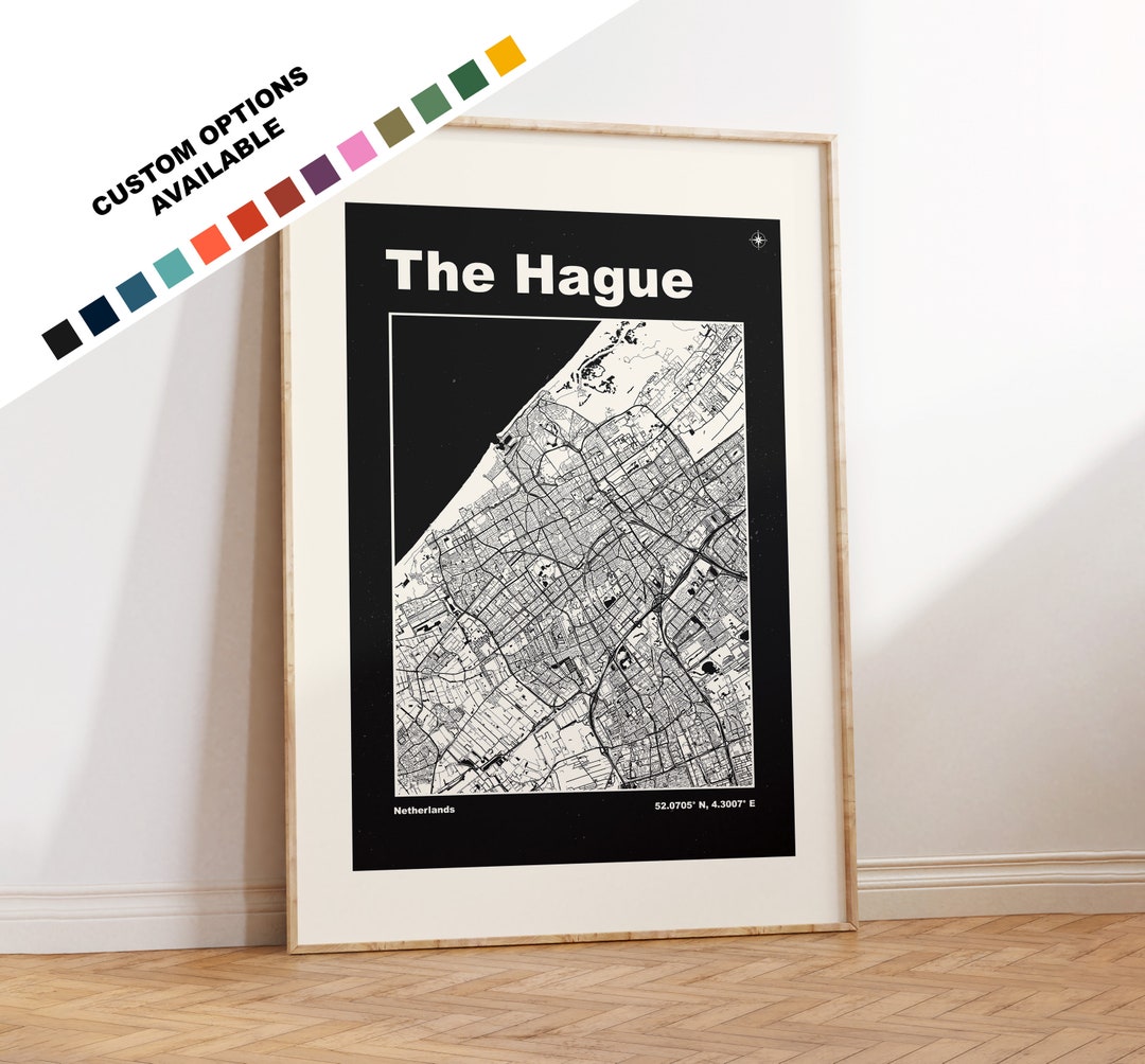 The Hague Map Print - Custom Text Options - Den Haag Map - Mid Century ...
