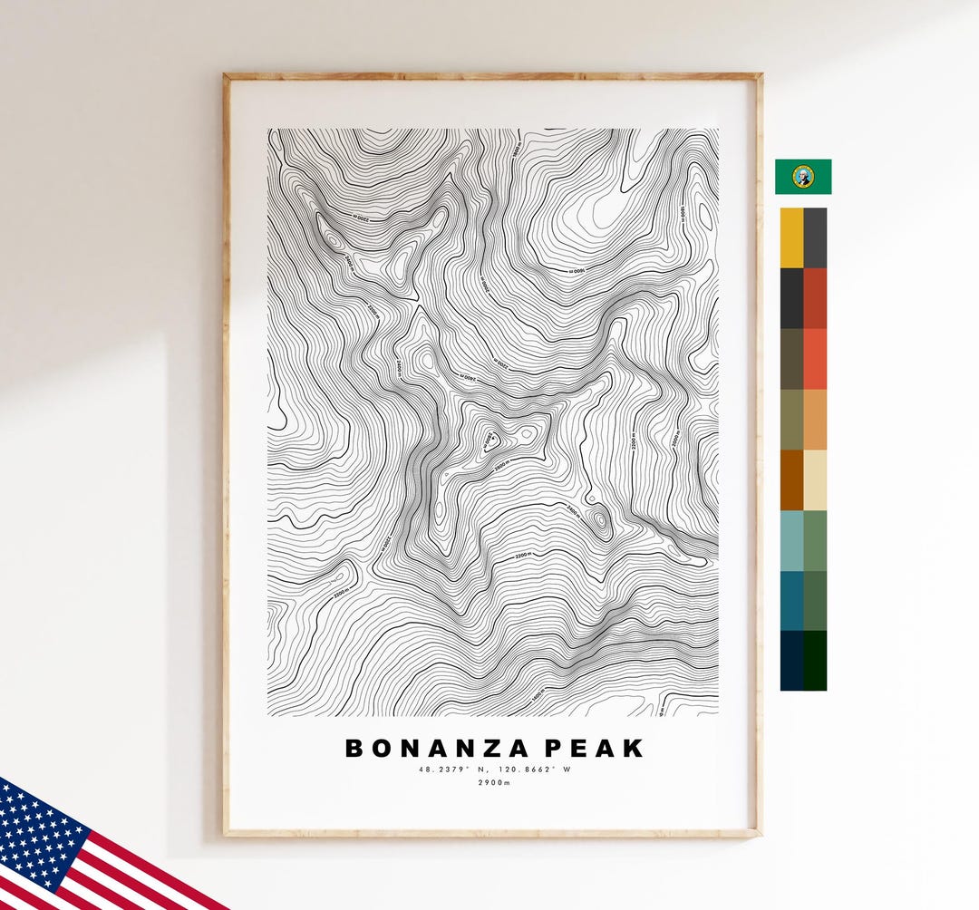 Bonanza Peak Map Print (WA) - Contour Map Print - Topographic Map ...