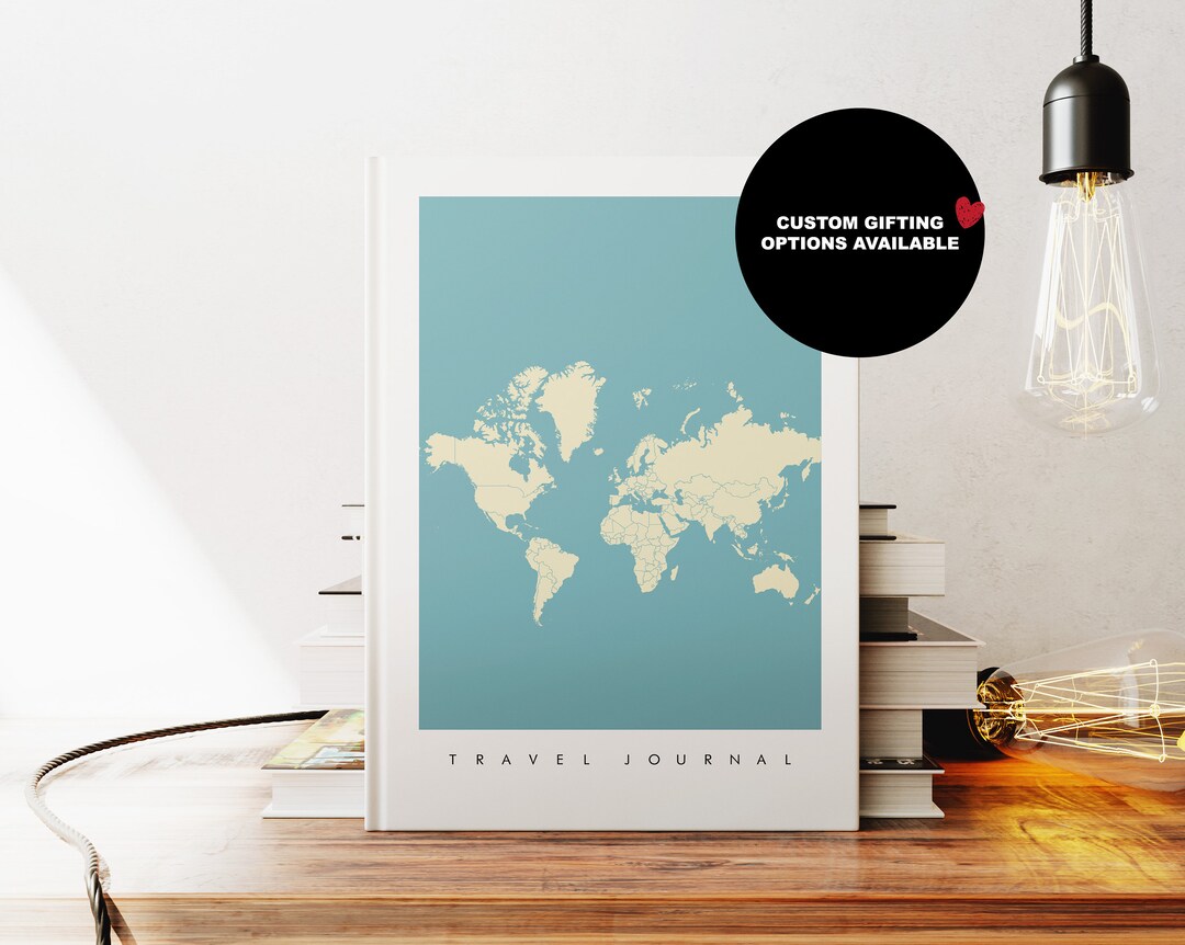 World Map Travel Journal - A5 or A4 - Map Notebook - Hardcover Journal ...