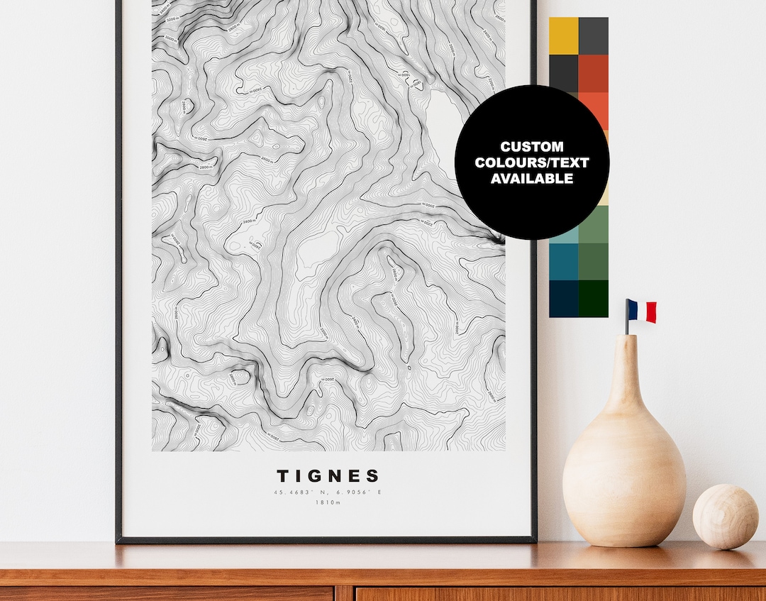 Tignes Print - Contour Map - France - Topographic Map - Print - Poster ...