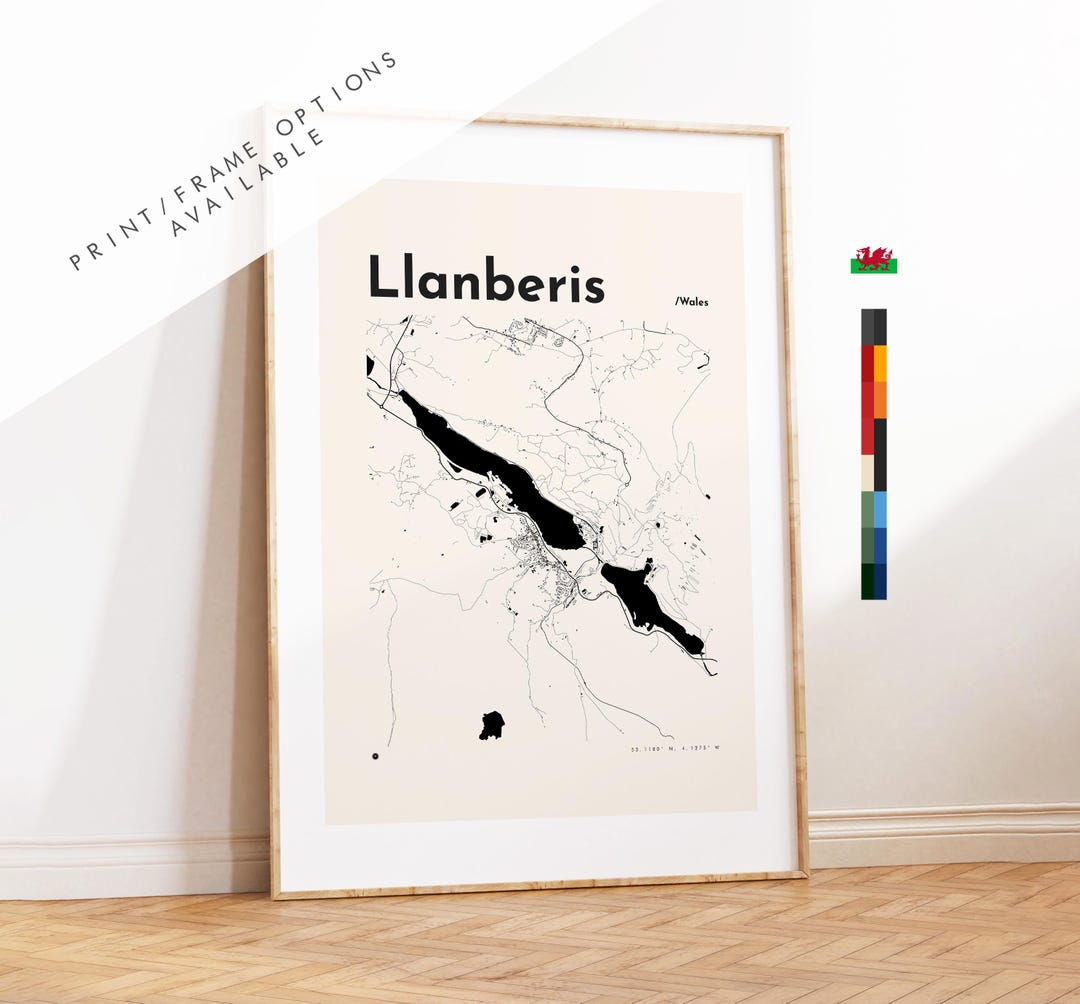 Llanberis Map Print - Custom Options/colours Available - Prints or ...