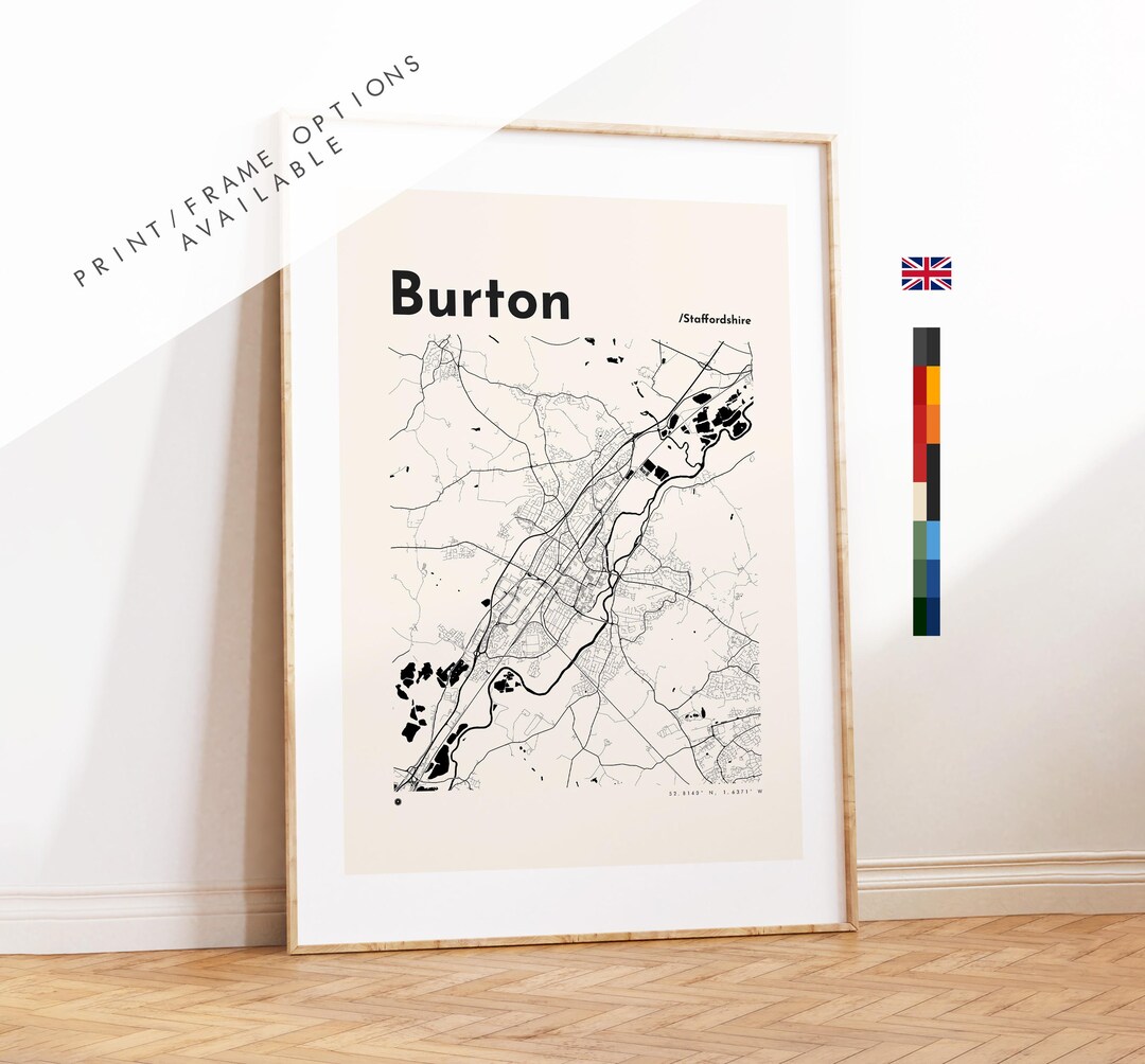 Burton Map Print - Custom Options/colours Available - Prints or Framed ...