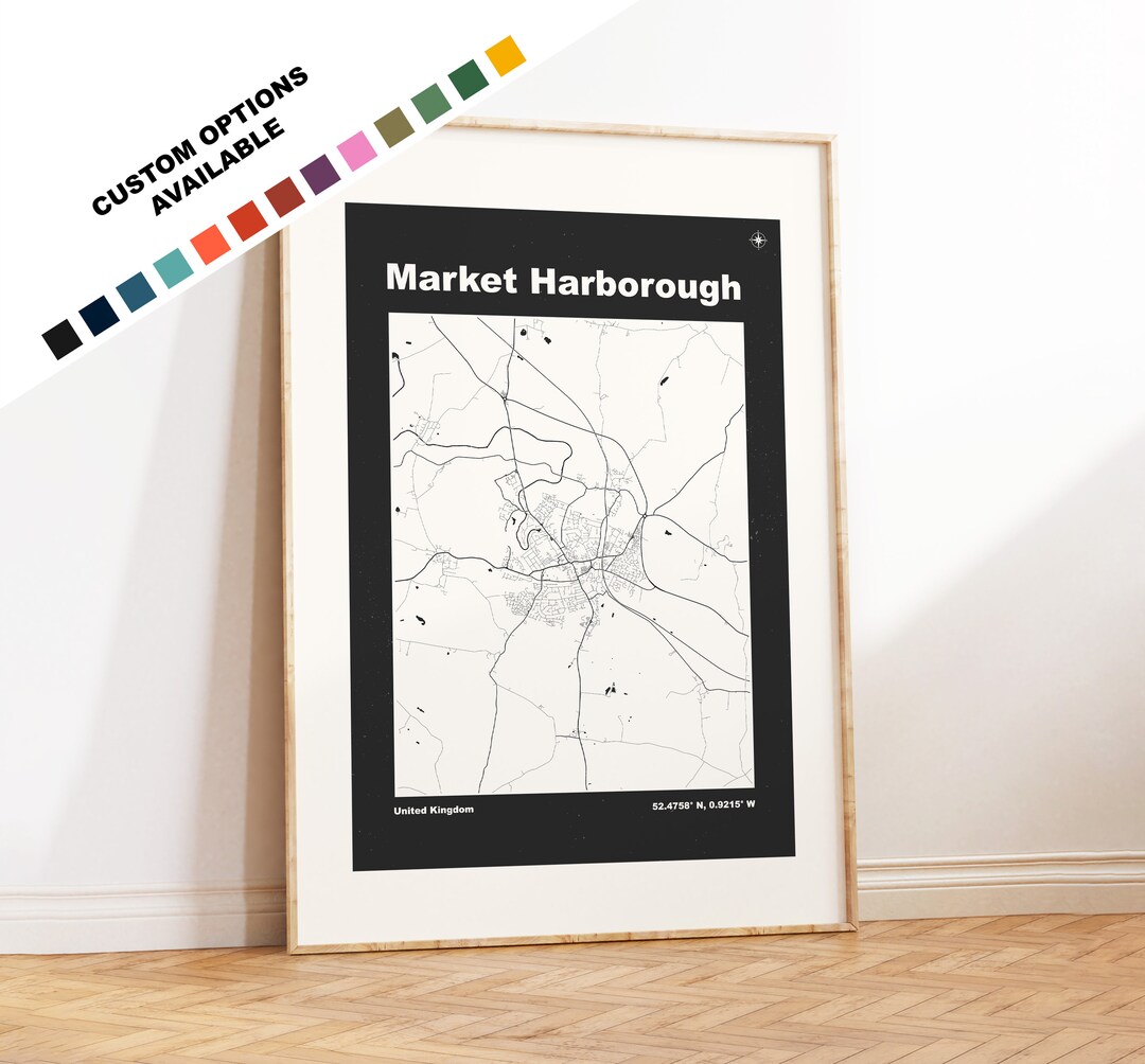 Market Harborough Map Print - Custom Options/colours Available - Prints ...