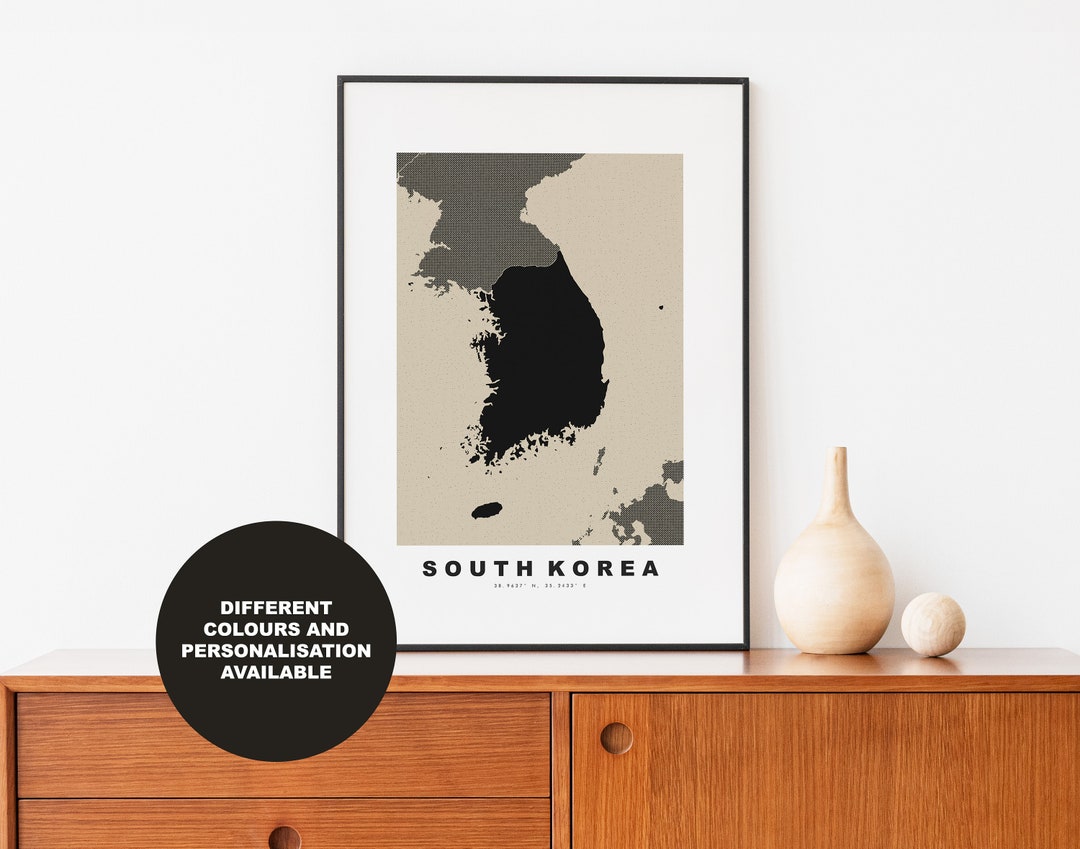 South Korea Print Custom Map Print Different Colours Vintage Style Map ...