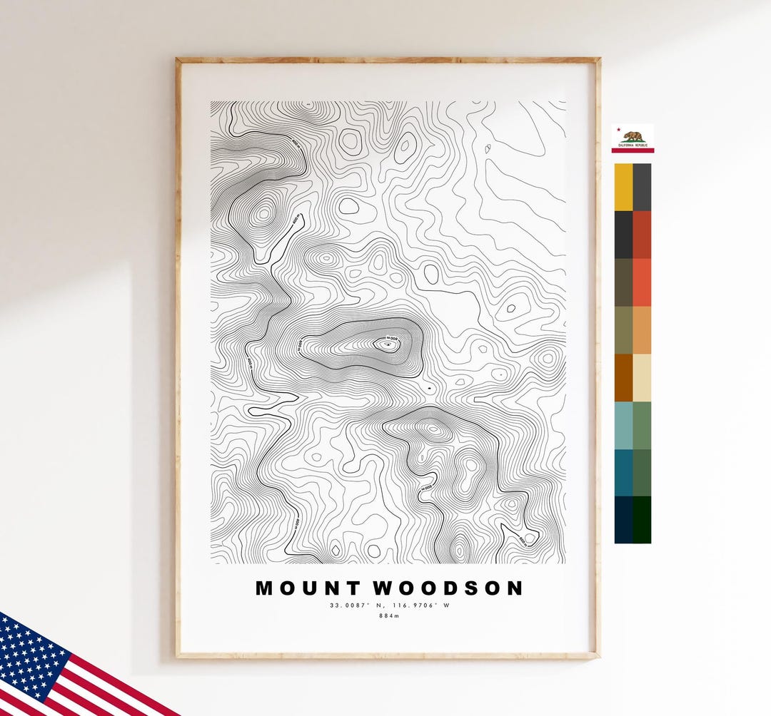 Mount Woodson Map Print - Contour Map Print - Topographic Map - Poster ...