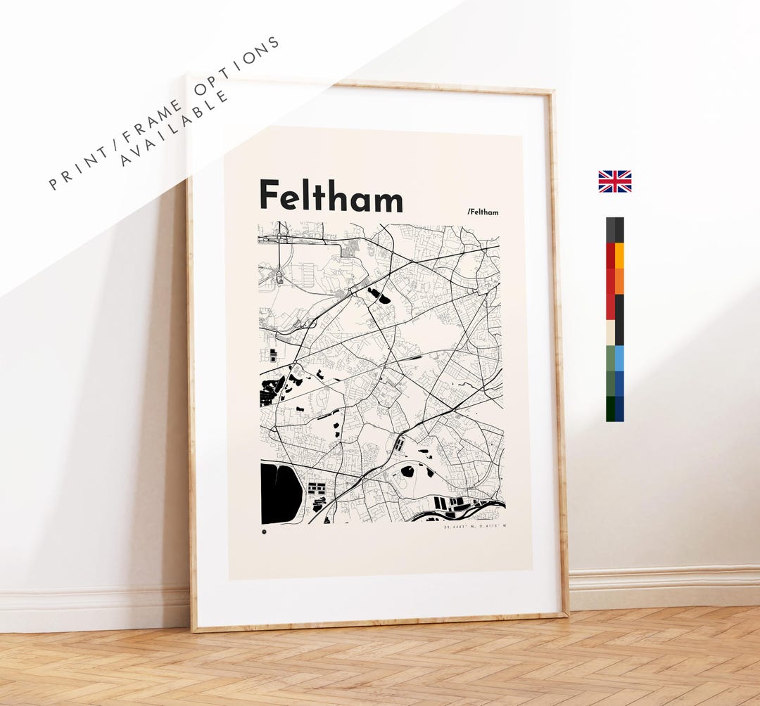 Feltham Map Print - Custom Options/colours Available - Prints or Framed ...