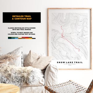 Snow Lake Trail Map Print - Trail and Contour Map - Topography ...