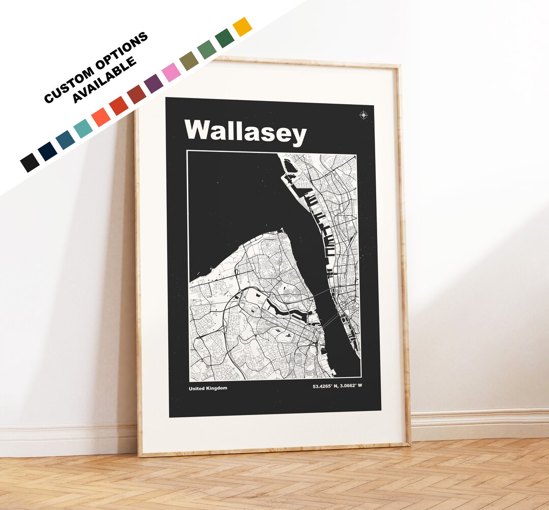 Wallasey Map Print - Custom Options/colours Available - Prints or ...