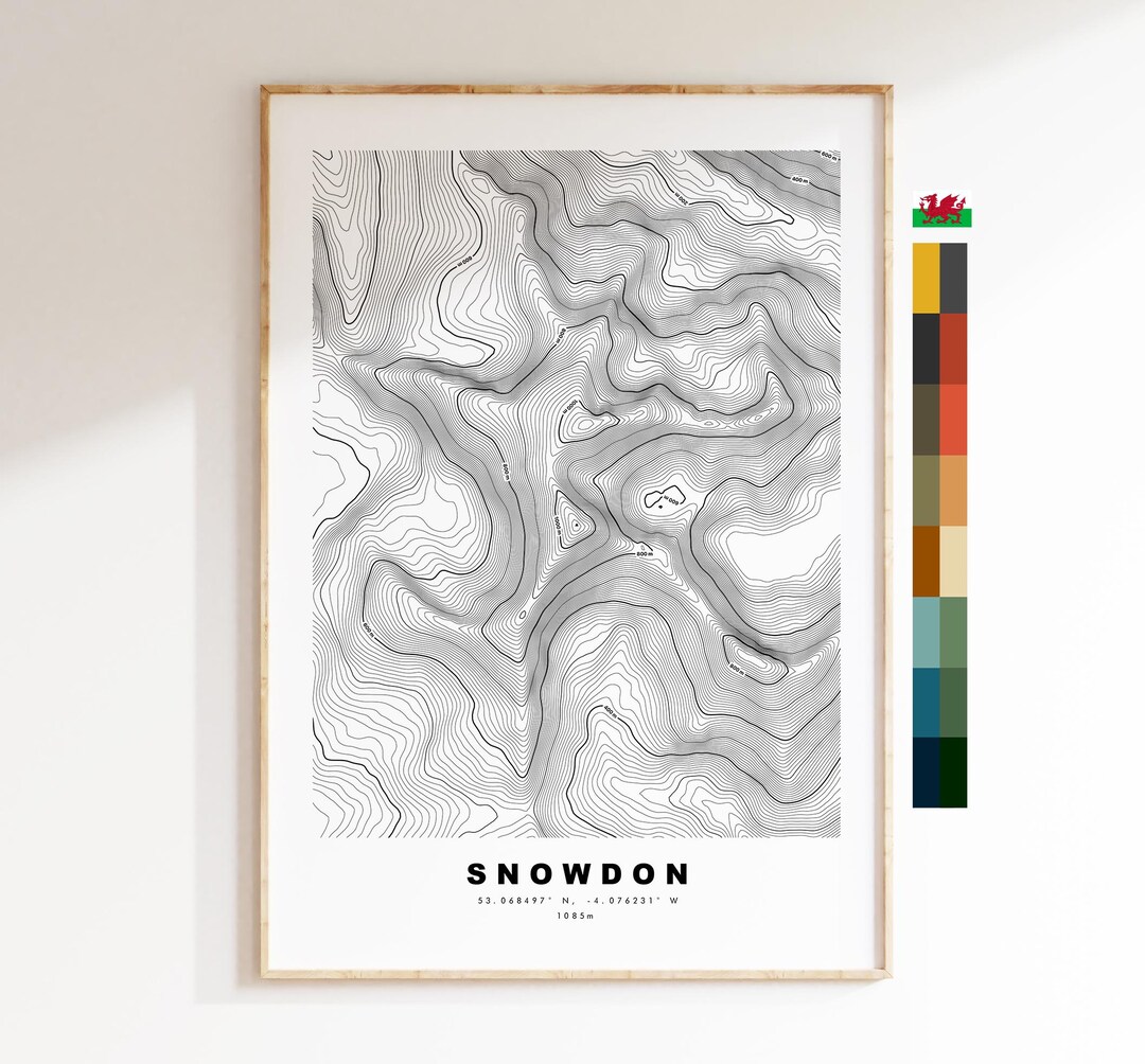 Snowdon Map Print - Snowdon Contour Map - Snowdon Poster - Wales ...