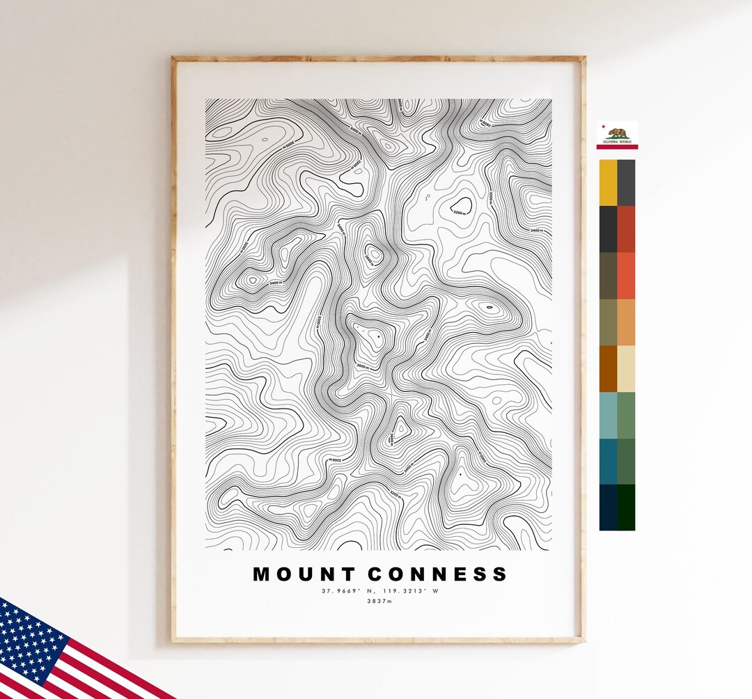 Mount Conness Map Print - Contour Map Print - Topographic Map - Poster ...