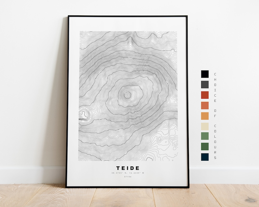 Teide Print - Contour Map - Tenerife Map - Topographic Map - Print ...