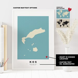 Kos Map Print - Personalised Map Gift - Framed or Canvas Options ...