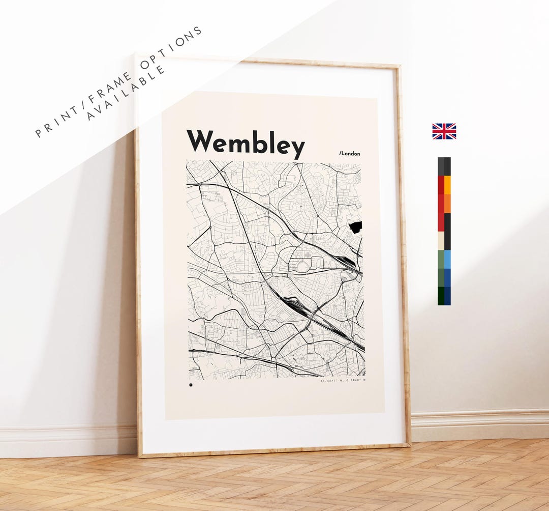 Wembley Map Print - Custom Options/colours Available - Prints or Framed ...