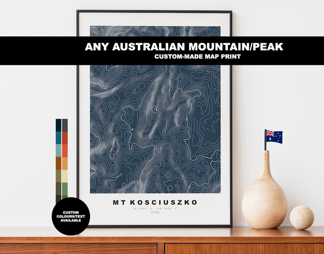 Custom Australian Mountain Map Print - Any Location - Contour Map Print ...