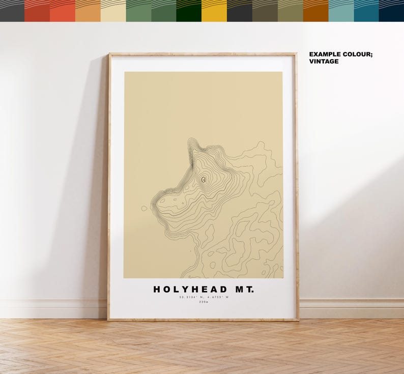 Holyhead Mountain Print - Contour Map - Anglesey - Wales - Topographic ...