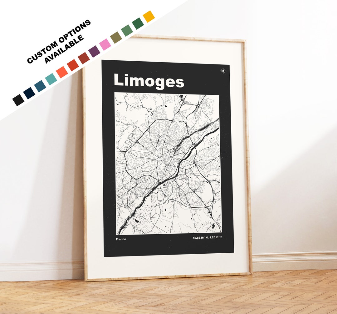 Limoges Map Print - Print, Framed or on Canvas - Prints or Framed ...