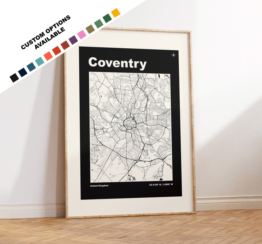 Coventry Map Print - Custom Options/colours Available - Prints or ...