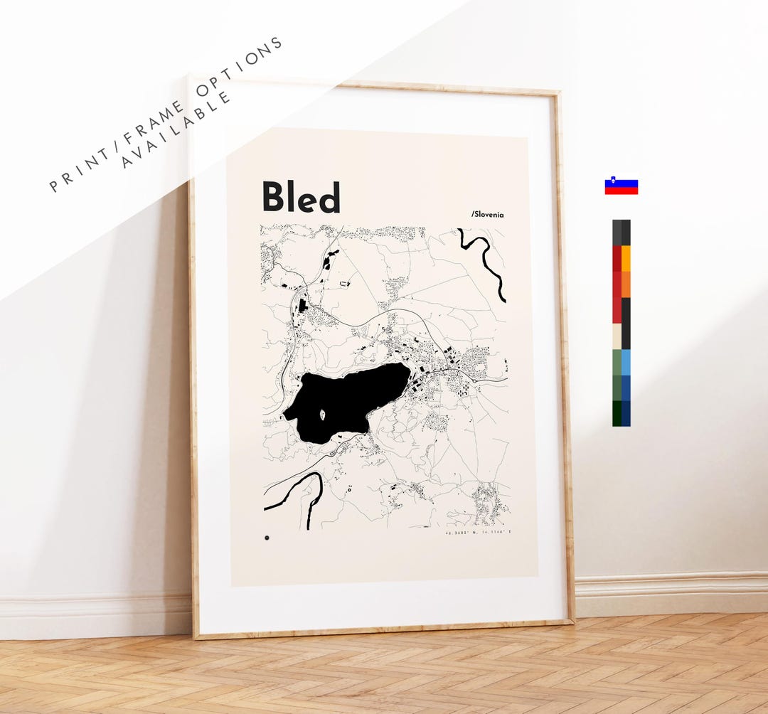 Bled Map Print - Custom Options/colours Available - Prints or Framed ...