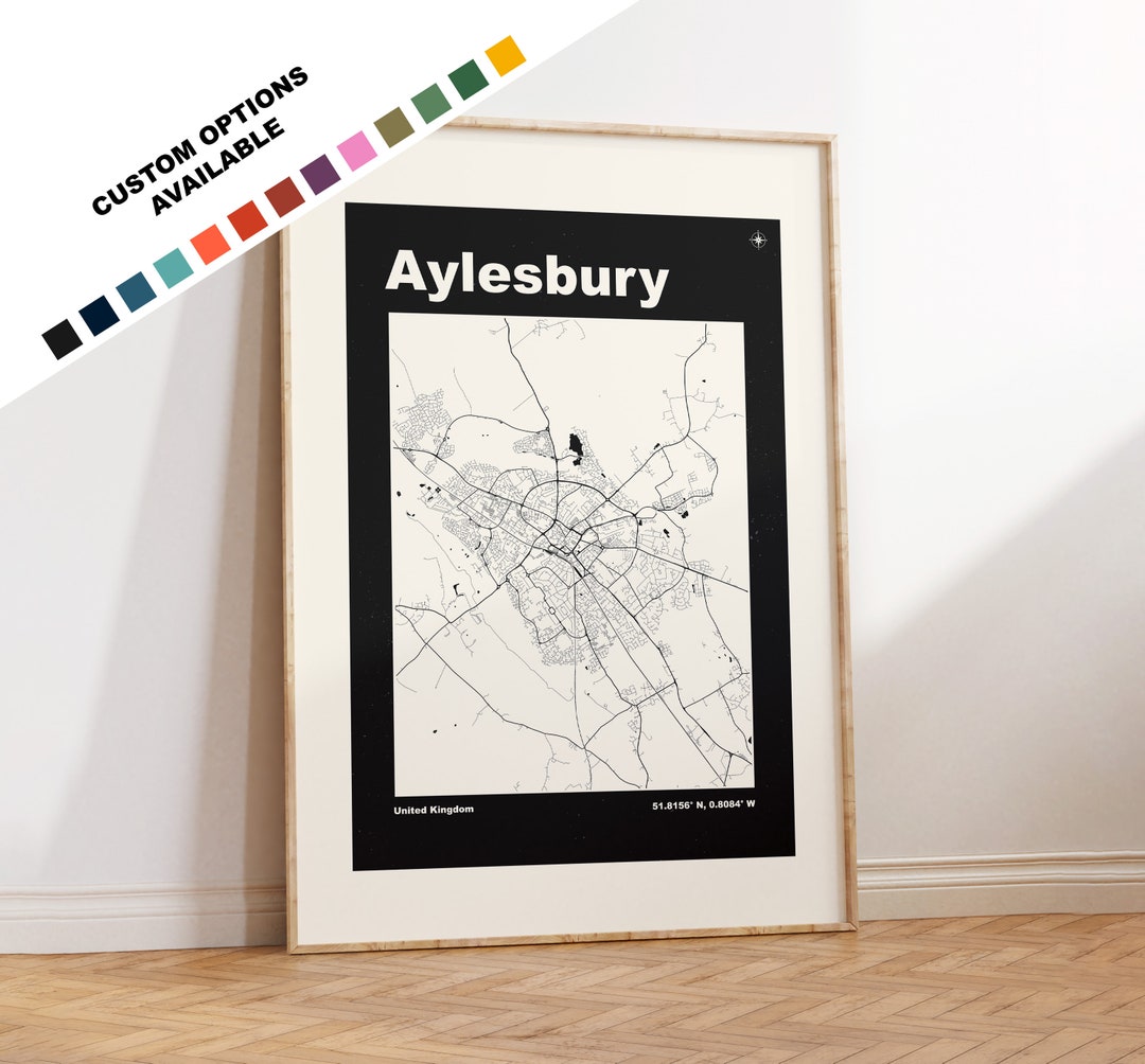 Aylesbury Map Print - Custom Options/colours Available - Prints or ...
