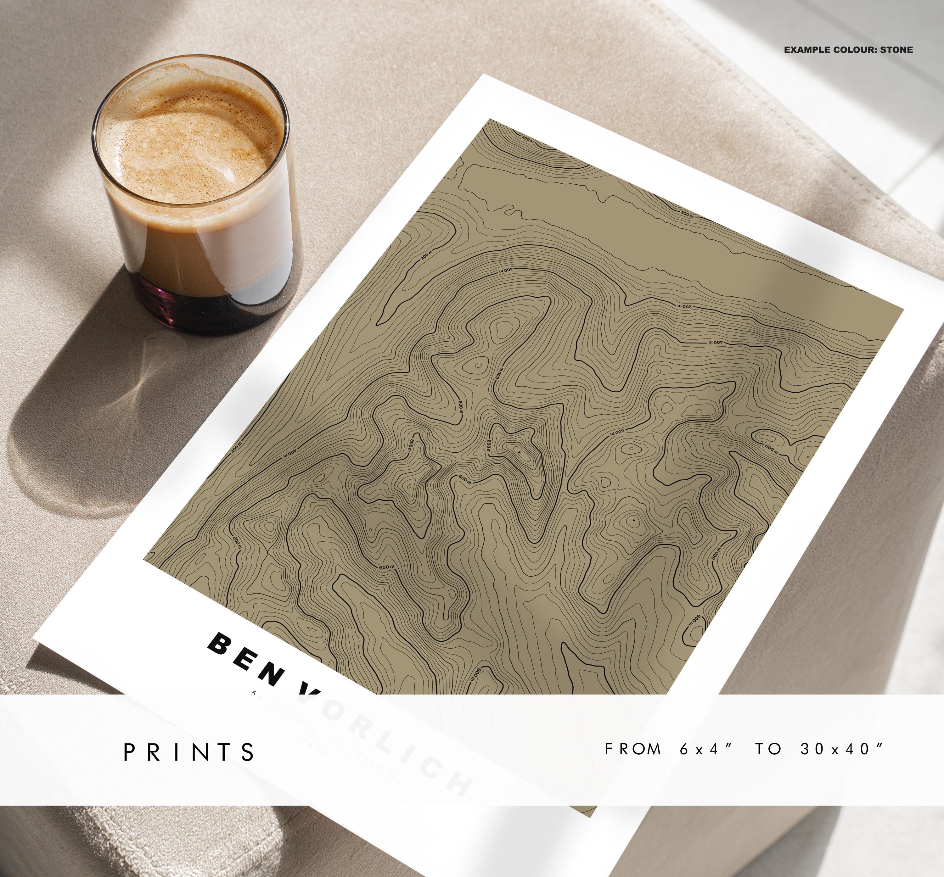 Ben Vorlich Print - Contour Map - Ben Vorlich Poster - Scotland ...
