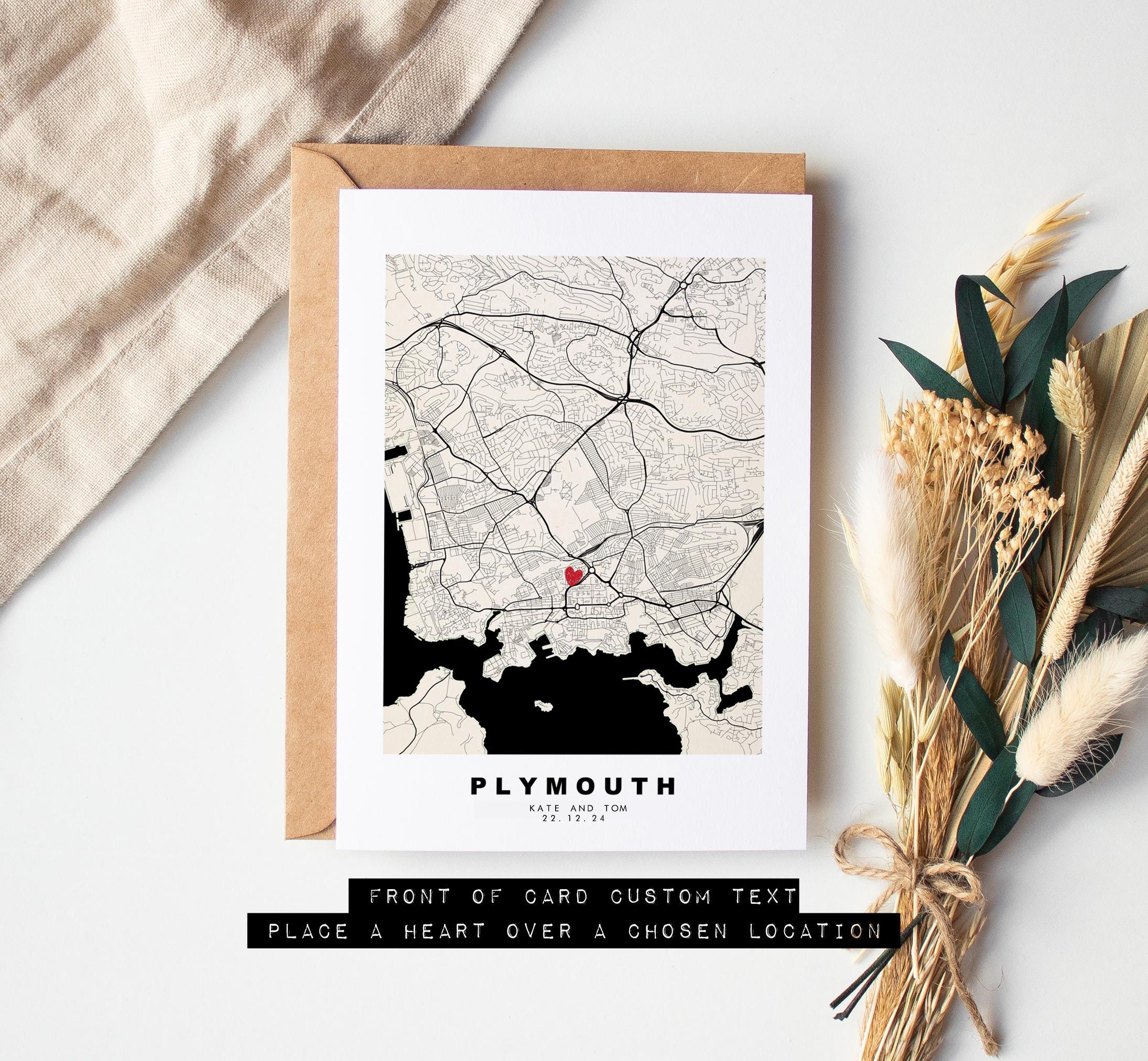 Plymouth Map Greeting Card - Custom Options Available - Custom Map ...
