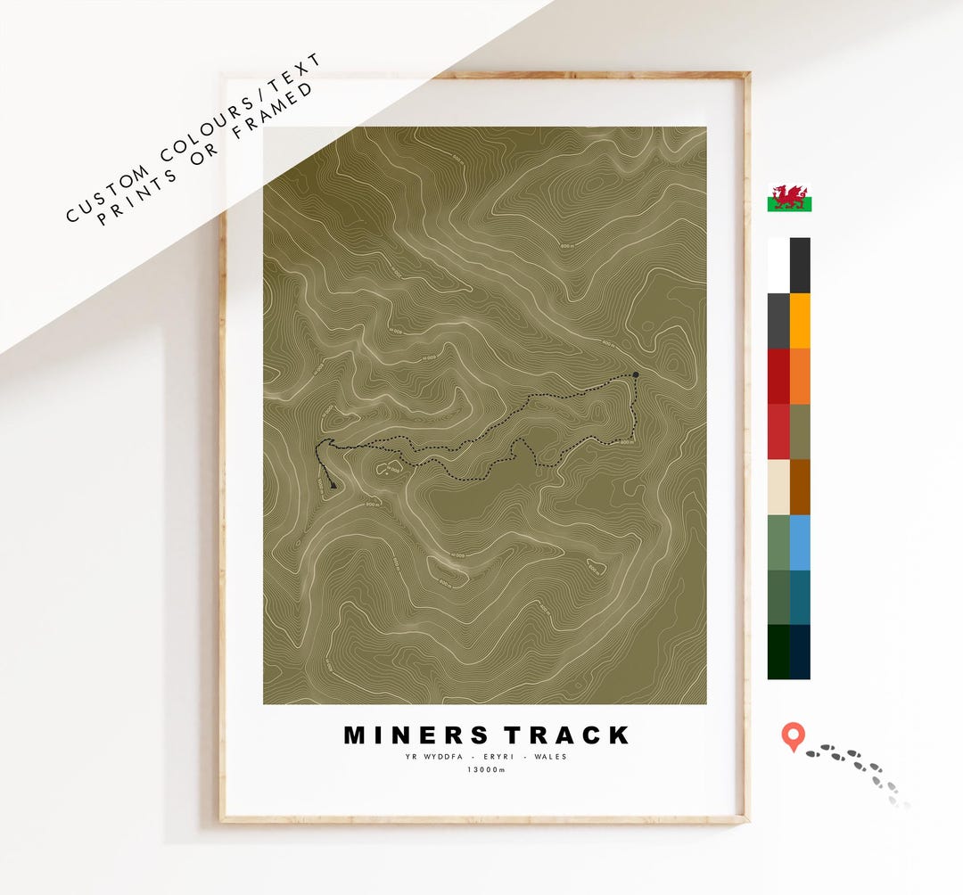 Miners Track (snowdon) Trail Map Print - Trail and Contour Map ...