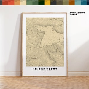 Kinder Scout Print - Contour Map - Kinder Scout Map - Topographic Map ...