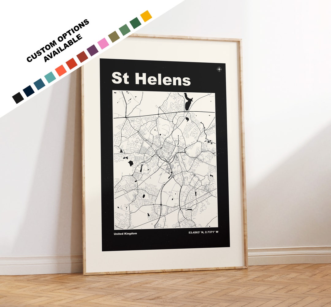 St Helens Map Print - Custom Options/colours Available - Prints or ...