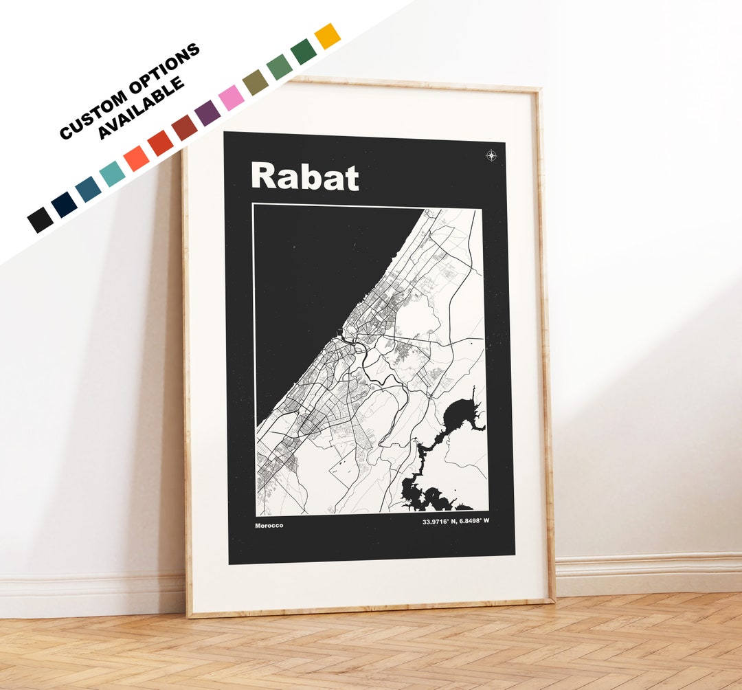 Rabat Map Print - Custom Options/colours Available - Prints or Framed ...