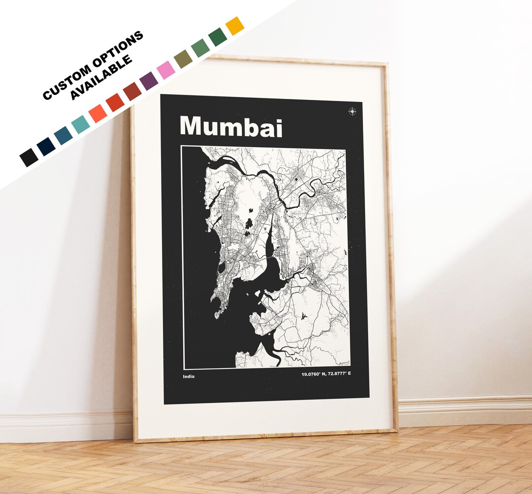 Mumbai Map Print - Custom Options/colours Available - Prints or Framed ...