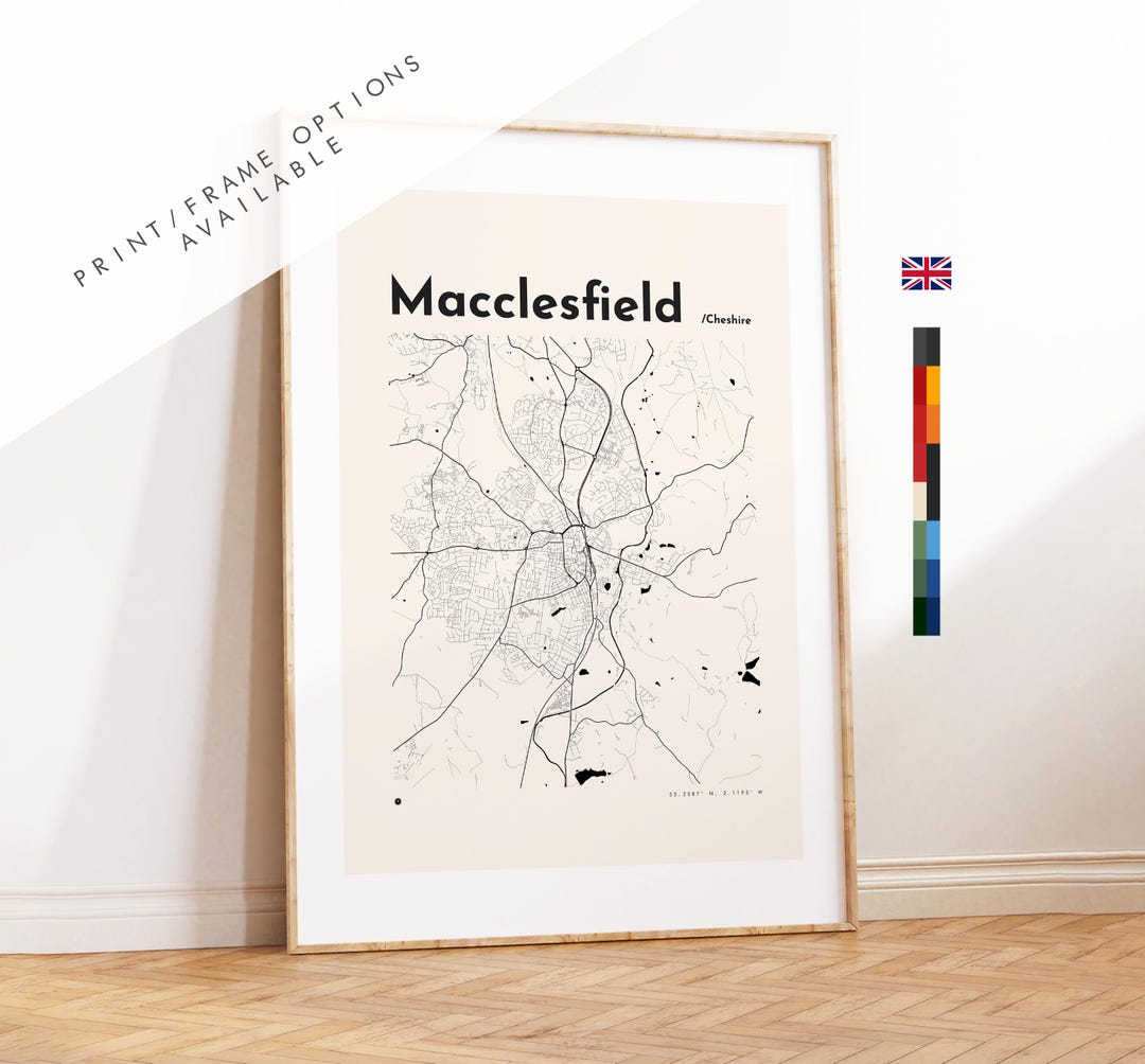 Macclesfield Map Print - Custom Options/colours Available - Prints or ...