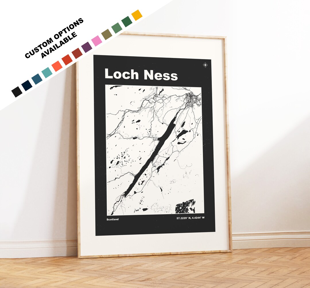Loch Ness Map Print Custom Options/colours Available Prints or Framed ...