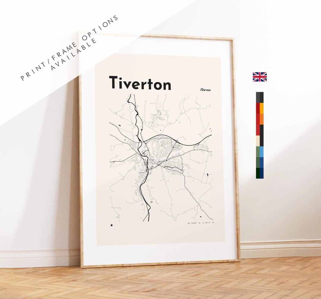 Tiverton Map Print - Custom Options/colours Available - Prints or ...
