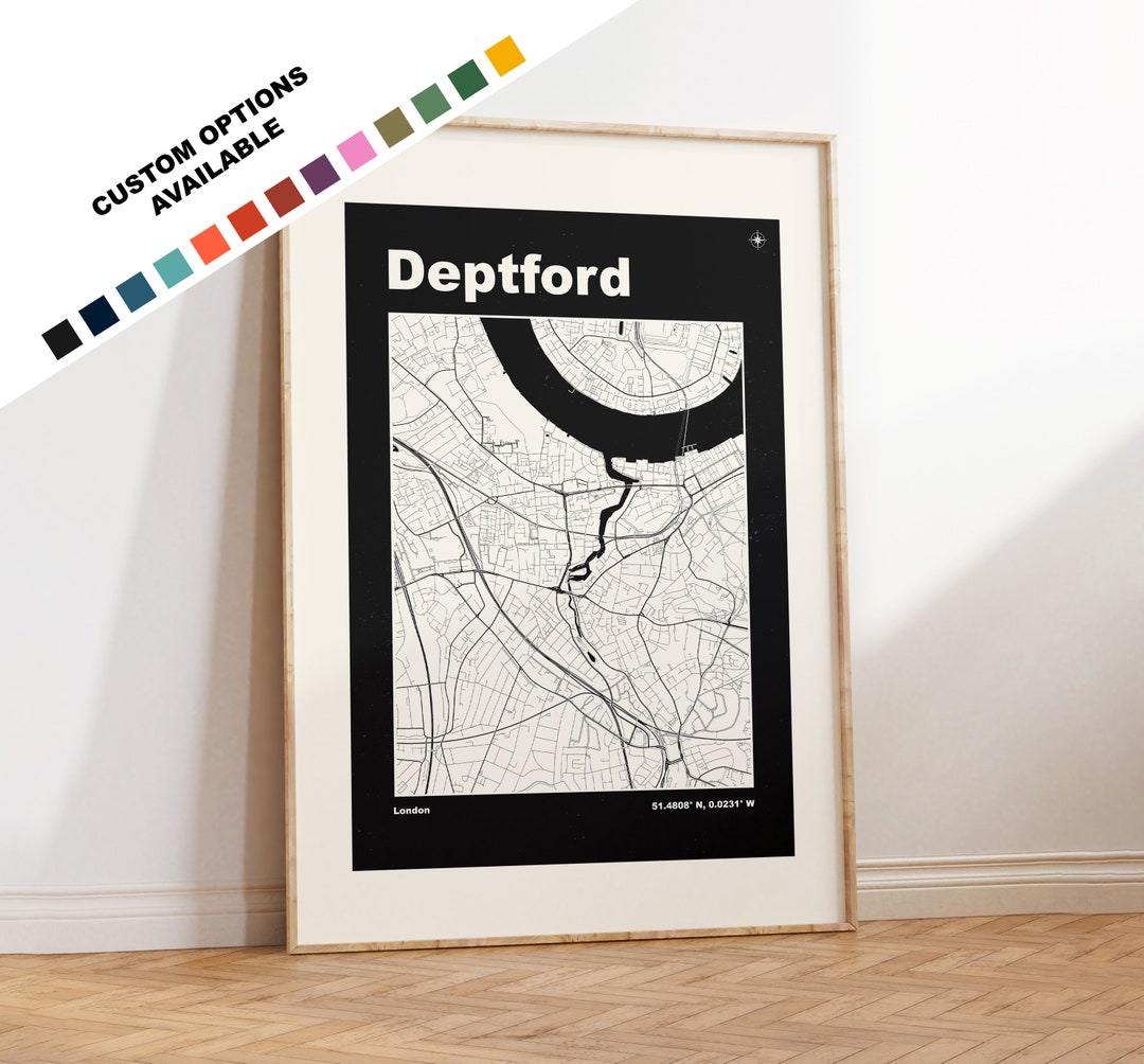 Deptford Map Print Custom Options/colours Available Prints or Framed ...