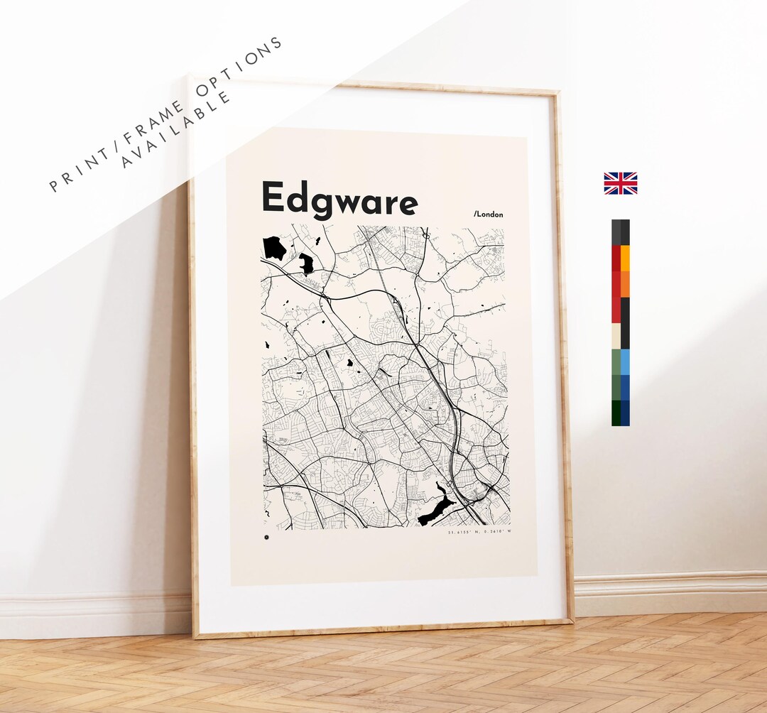 Edgware Map Print - Custom Options/colours Available - Prints or Framed ...