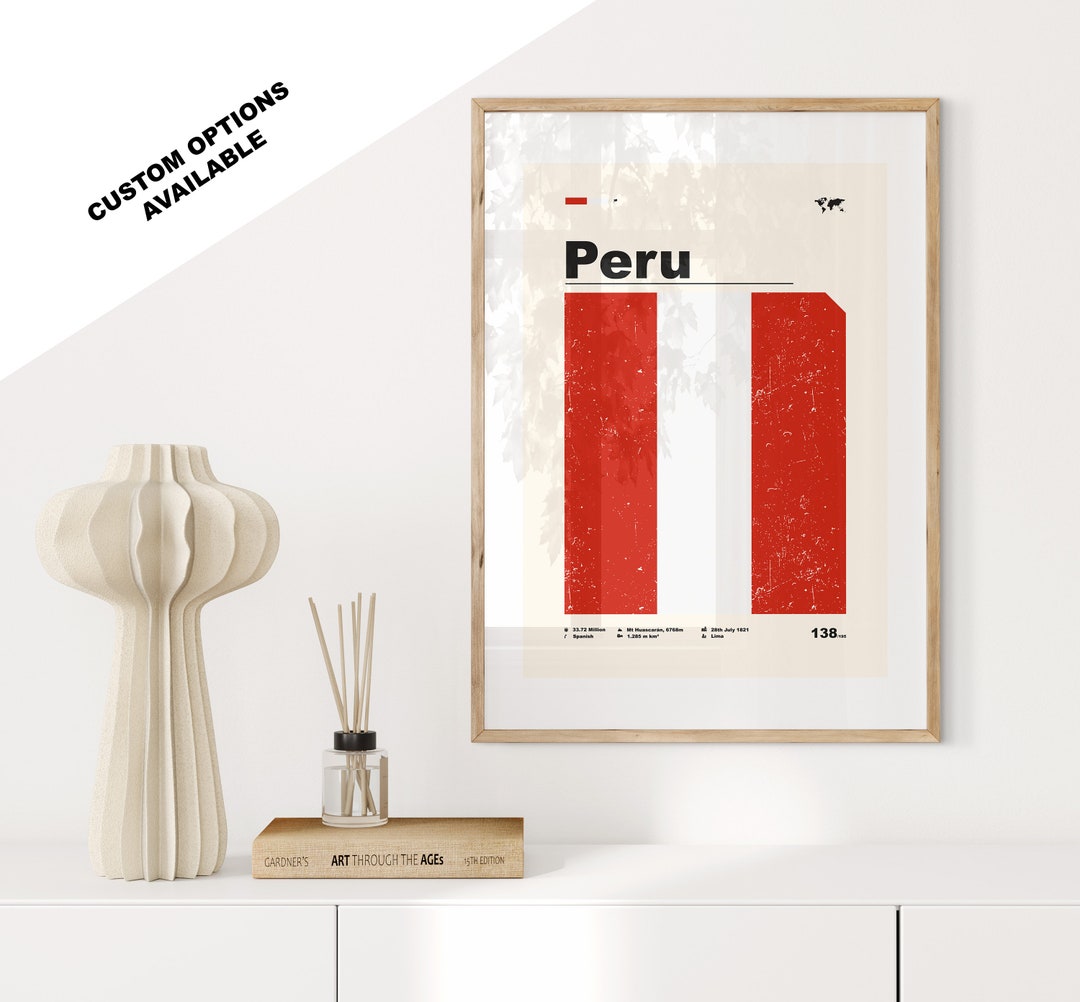 Peru Flag Print - Flag Poster - Mid Century Modern - Custom Options ...