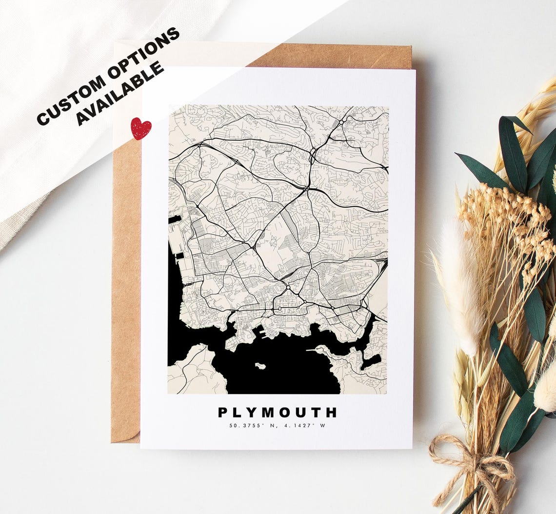 Plymouth Map Greeting Card - Custom Options Available - Custom Map ...