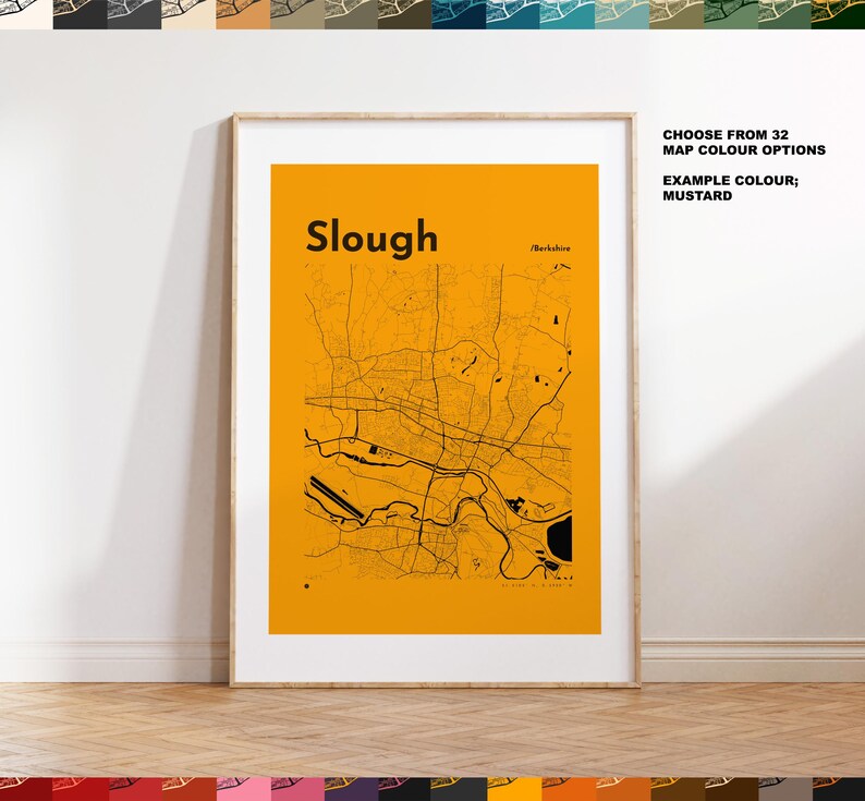Slough Map Print - Custom Options/colours Available - Prints or Framed ...