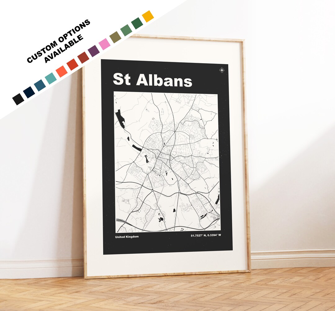 St Albans Map Print Custom Options/colours Available Prints or Framed ...