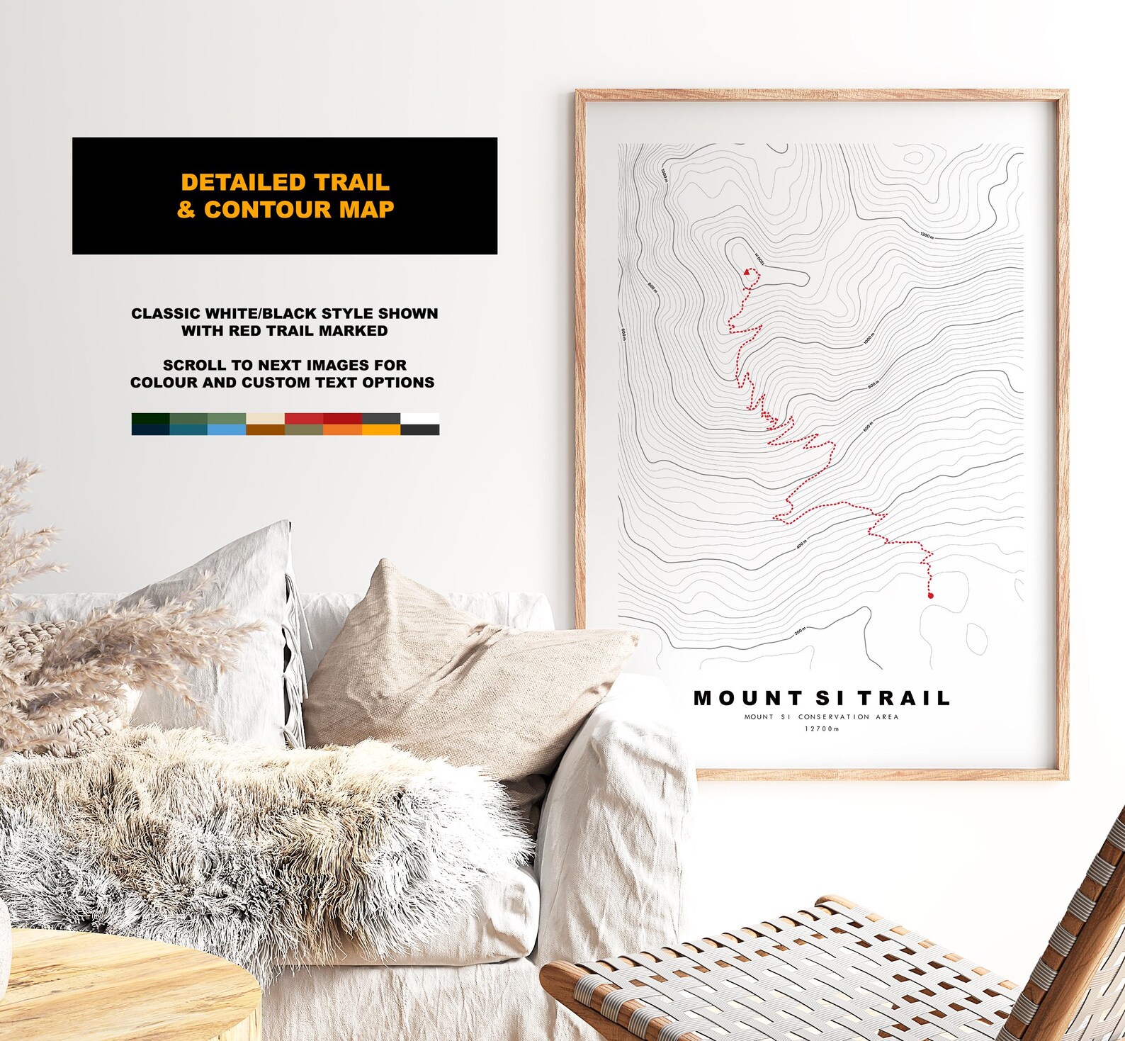 Mount Si Trail Map Print - Trail and Contour Map - Topography - Contour ...