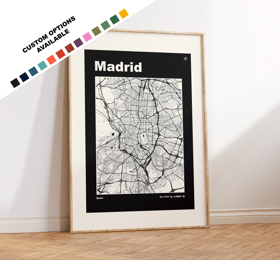 Madrid Map Print - Print, Framed or on Canvas - Madrid Poster - Madrid ...