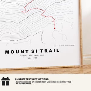 Mount Si Trail Map Print - Trail and Contour Map - Topography - Contour ...