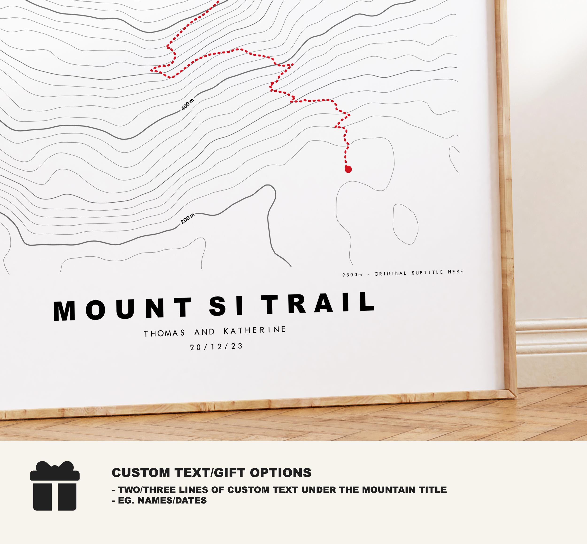 Mount Si Trail Map Print - Trail and Contour Map - Topography - Contour ...