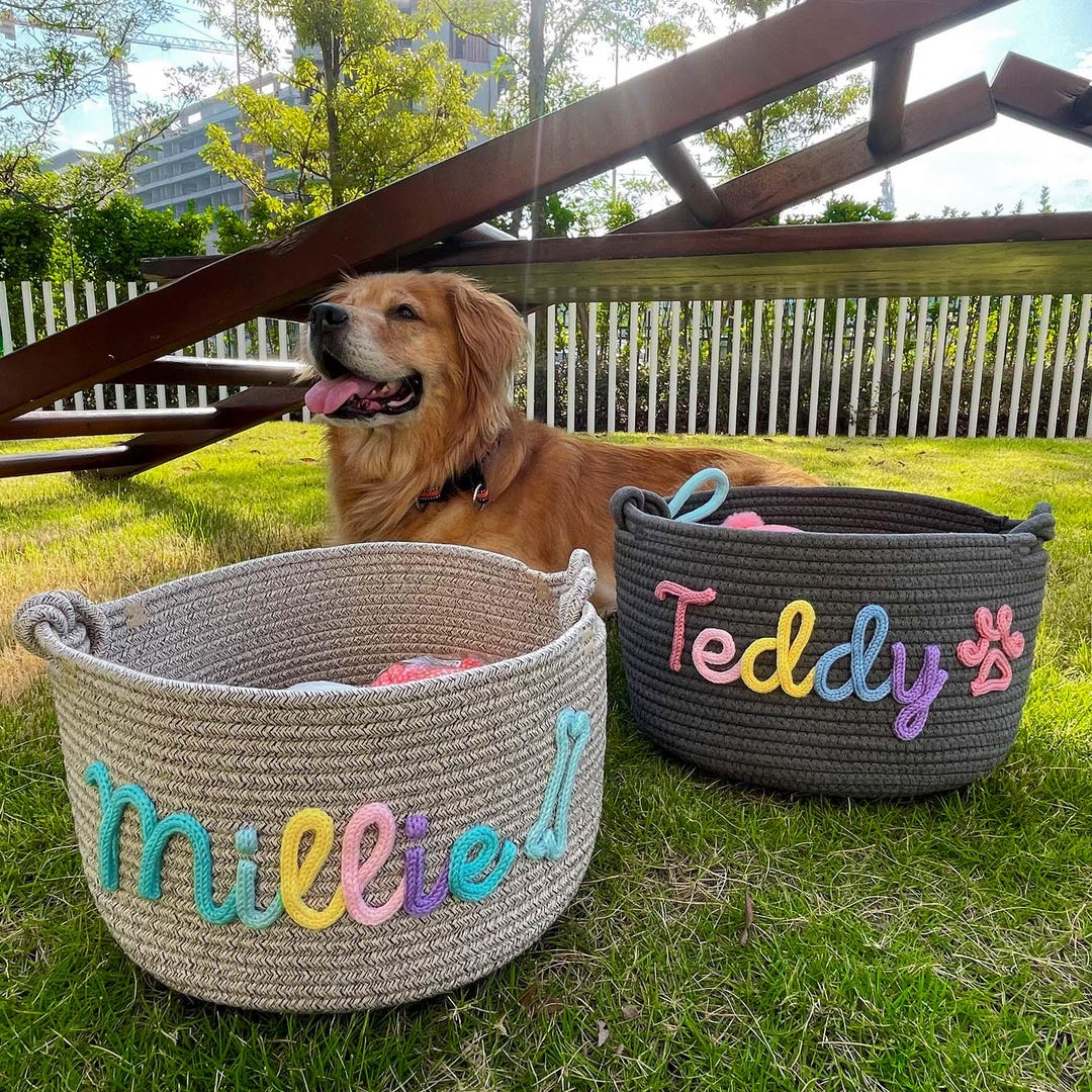 Dog Toy Basket, Personalized Rope Cotton Gift, Pet Name Gifts, Custom ...